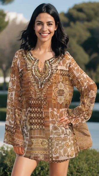 Beaded Sheer Tunic | La Moda Clothing