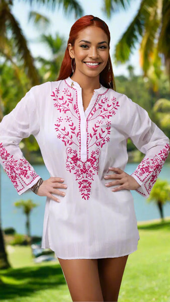 White Embroidered Tunic - La Moda Clothing